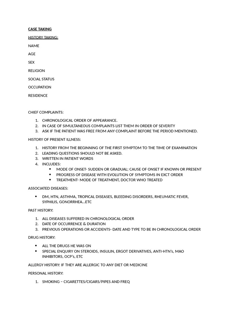 Patient Case Sheet Format Guide | PDF
