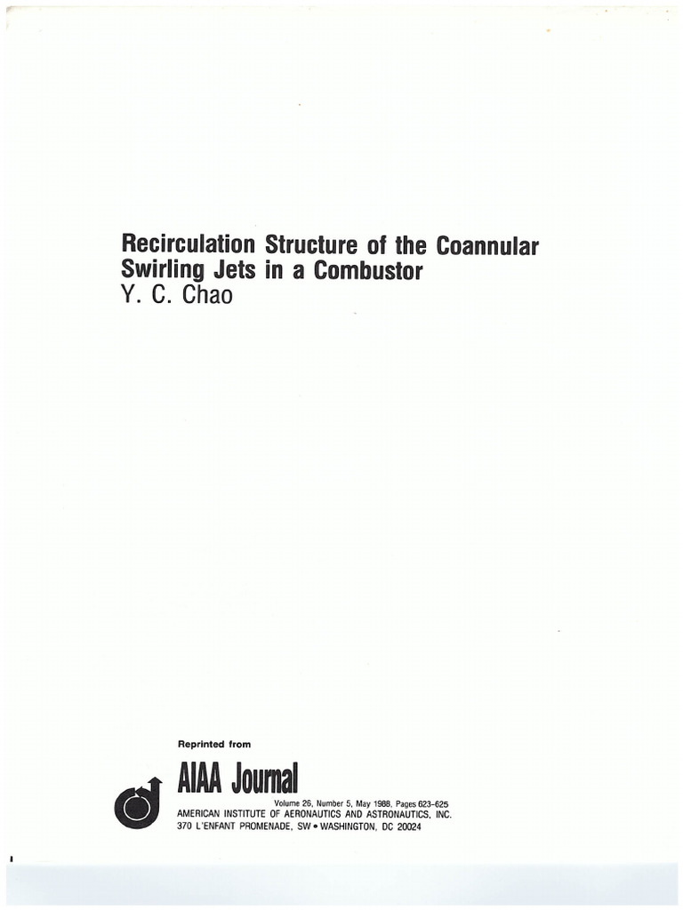 AIAAJ 1988 Swirl Jet Recirculation | PDF