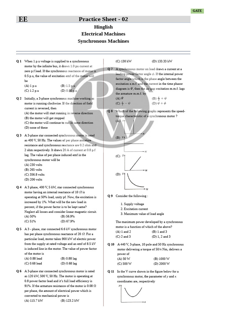 Synchronous Machine _ Practice Sheet 02(by Varun Sir) | PDF | Electric ...
