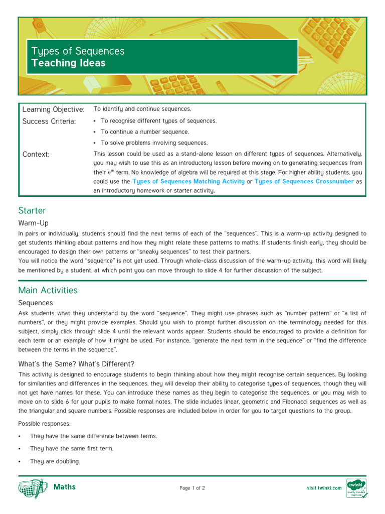 Types of Sequences Teaching Ideas | PDF | Sequence | Mathematics