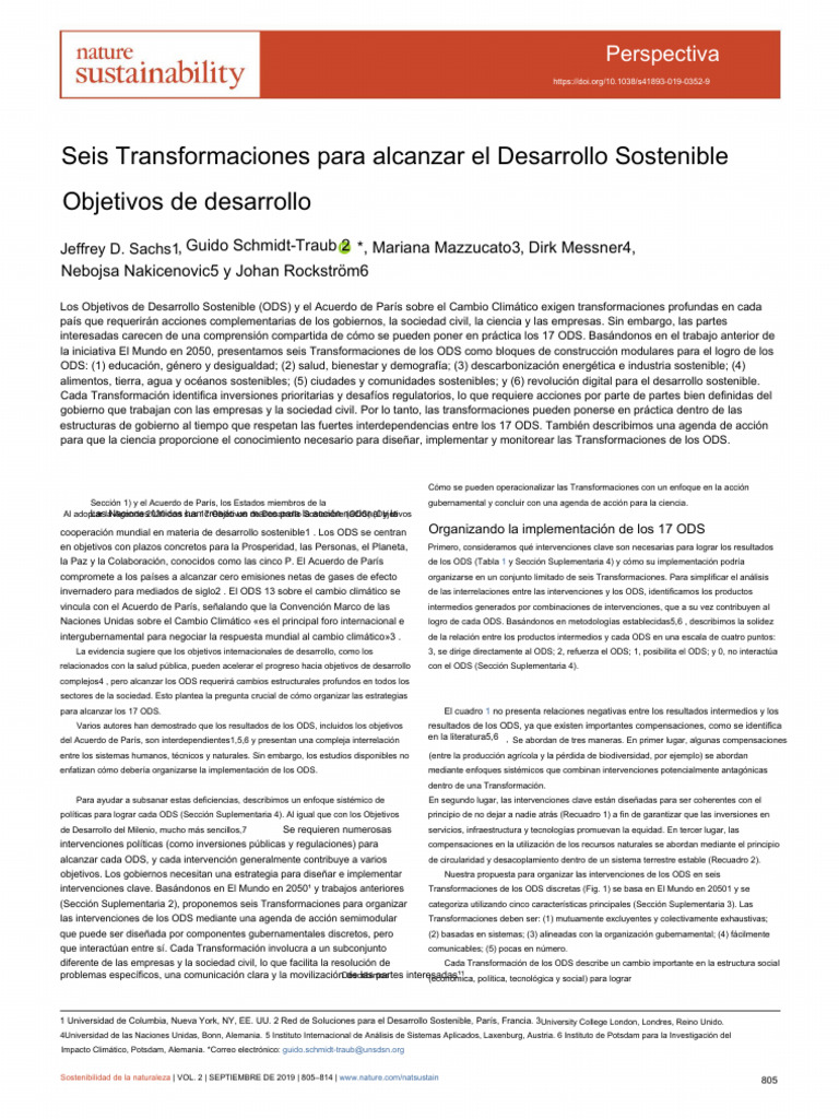 Seis Transformaciones para los ODS | PDF | Economía baja en carbono ...