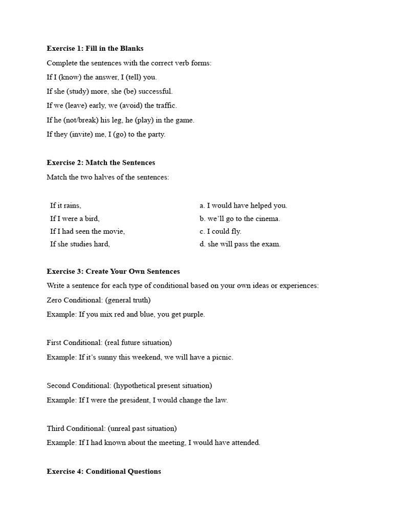 Conditional Sentences Practice Exercises | PDF
