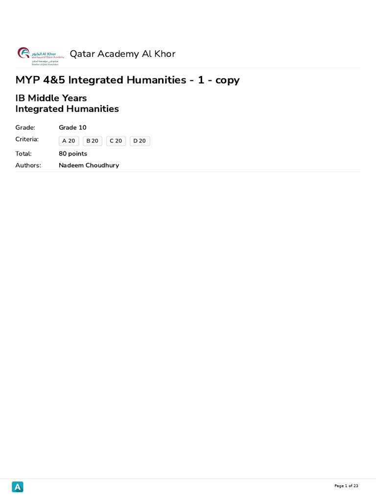 MYP 4&5 Integrated Humanities - 1 - Copy (RAJ43Z) | PDF | Freedom Of ...