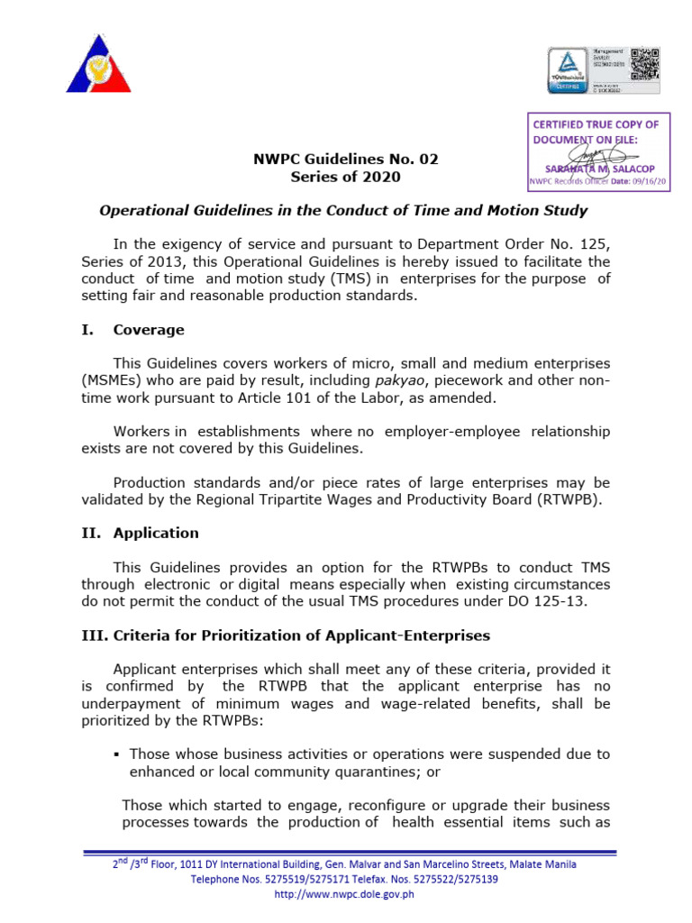 Time and Motion Study Guidelines 2020 | PDF | Piece Work | Employment