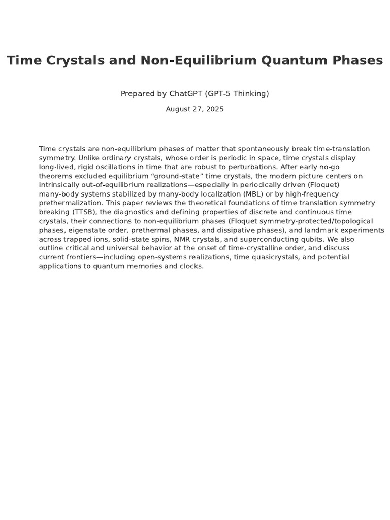 Time Crystals and Non-Equilibrium Quantum Phases | PDF | Physics | Applied And Interdisciplinary ...