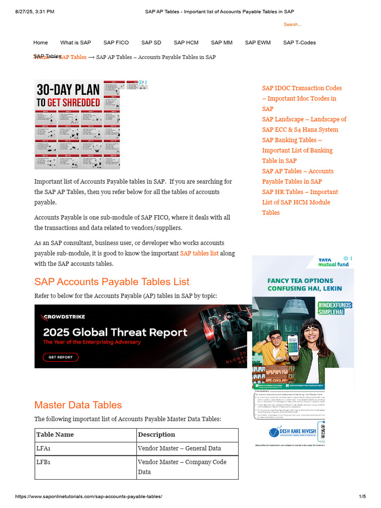 Key SAP Accounts Payable Tables Guide | PDF | Accounts Payable | Business