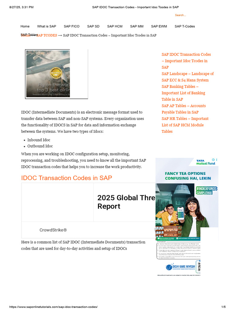 SAP IDOC Transaction Codes - Important Idoc Tcodes in SAP | PDF | Electronic Data Interchange ...