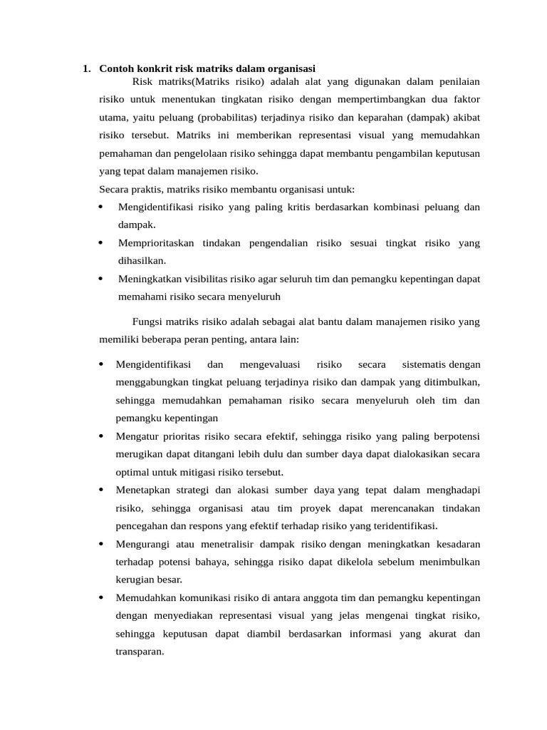 Contoh Matriks Risiko dalam Organisasi | PDF