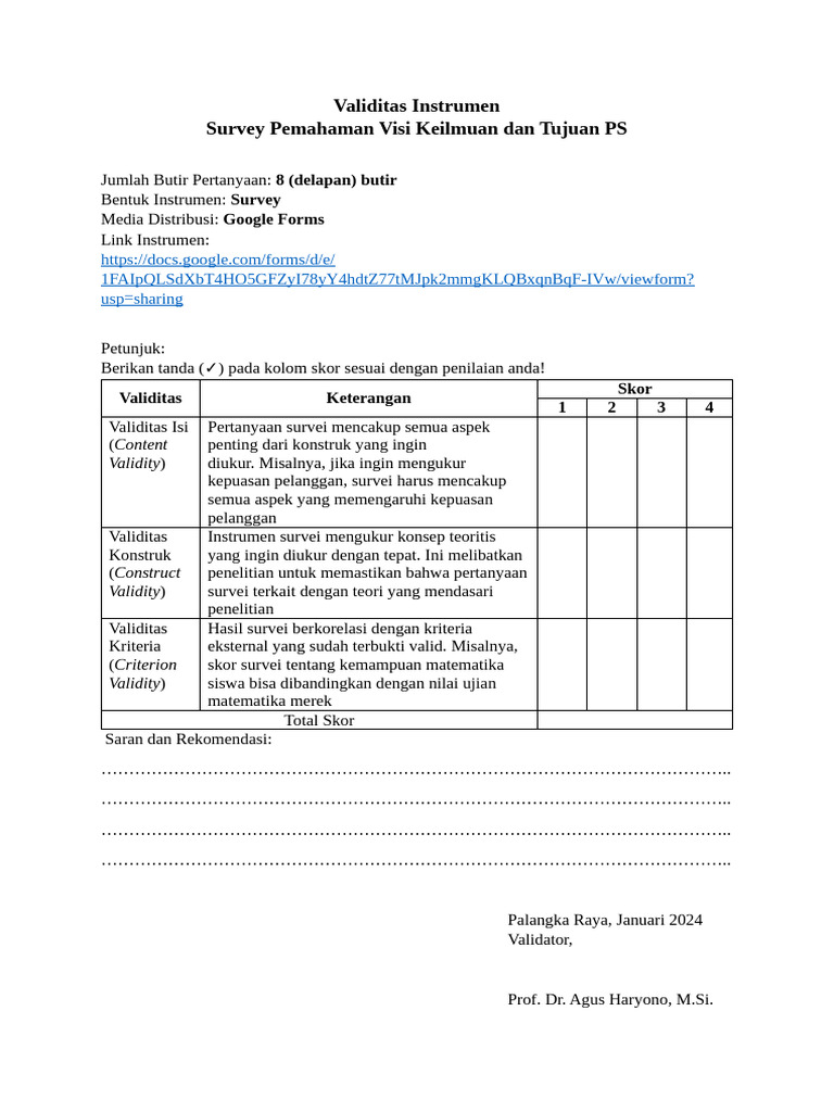 Validitas Instrumen Survei Visi Keilmuan | PDF
