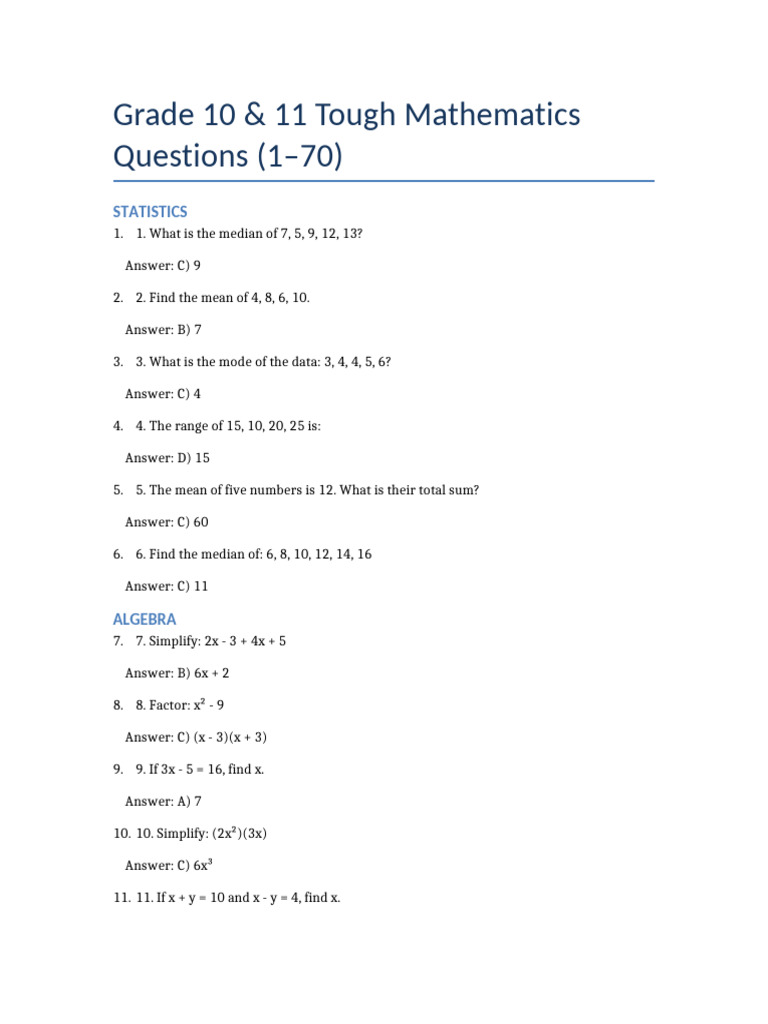 Grade 10 Tough Math Questions | PDF | Triangle | Mathematics