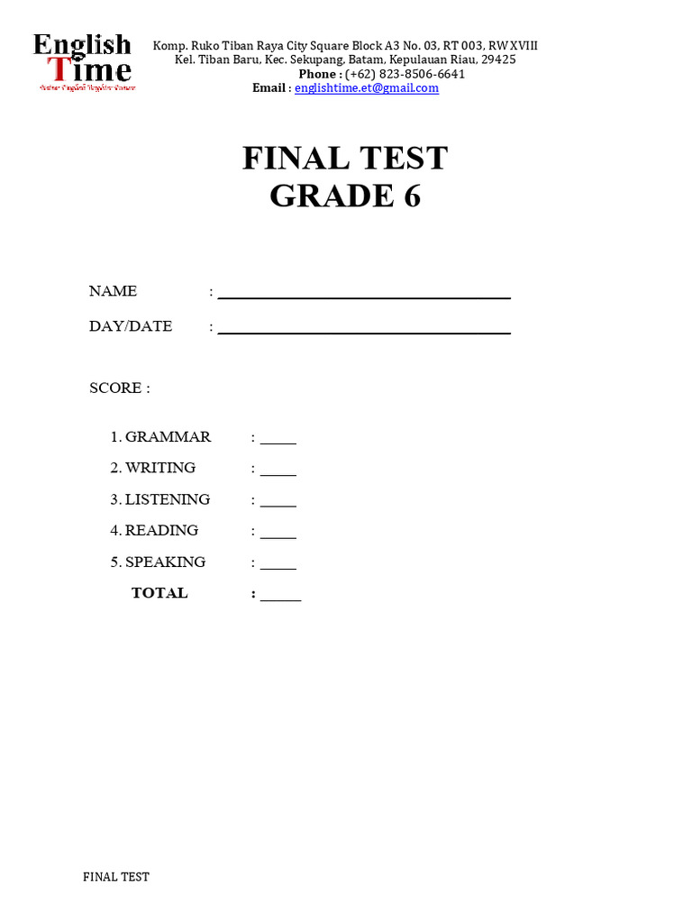 Answer Key Final Test Grade 6 | PDF | Chess Openings | Chess Theory