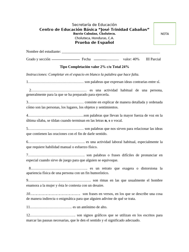 Prueba de Español para Educación Básica | PDF | Lingüística