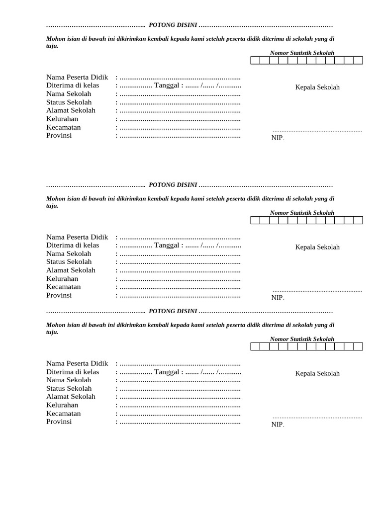 Formulir Pendaftaran Peserta Didik | PDF