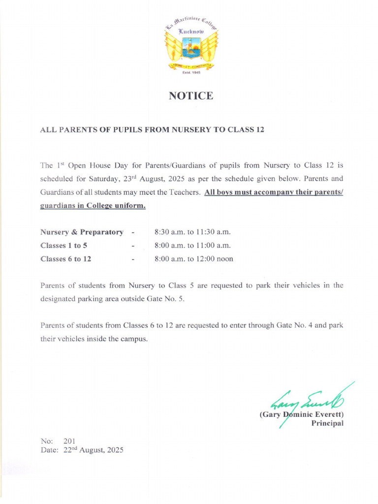 College Notice No. 201 of 2025 - InstforParents-OpenHouseDay | PDF