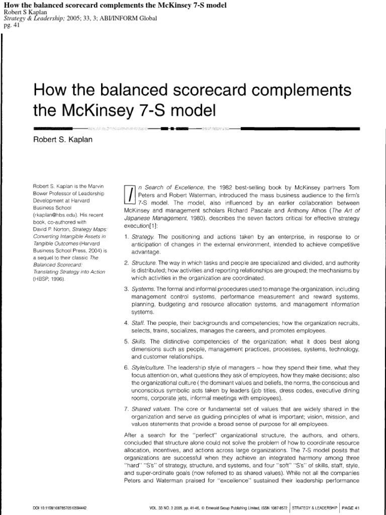 Kaplan, Robert - How The Balanced Scorecard Complements The M | PDF