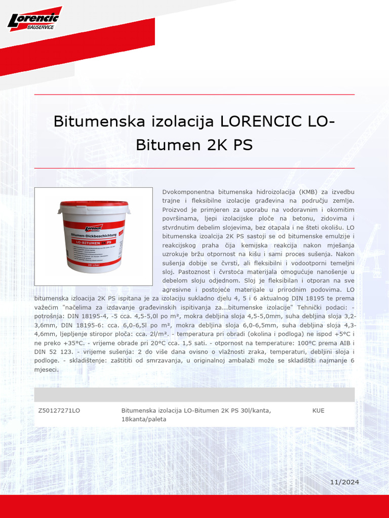 Bitumenska Izolacija Lorencic Lo Bitumen 2k Ps Info | PDF