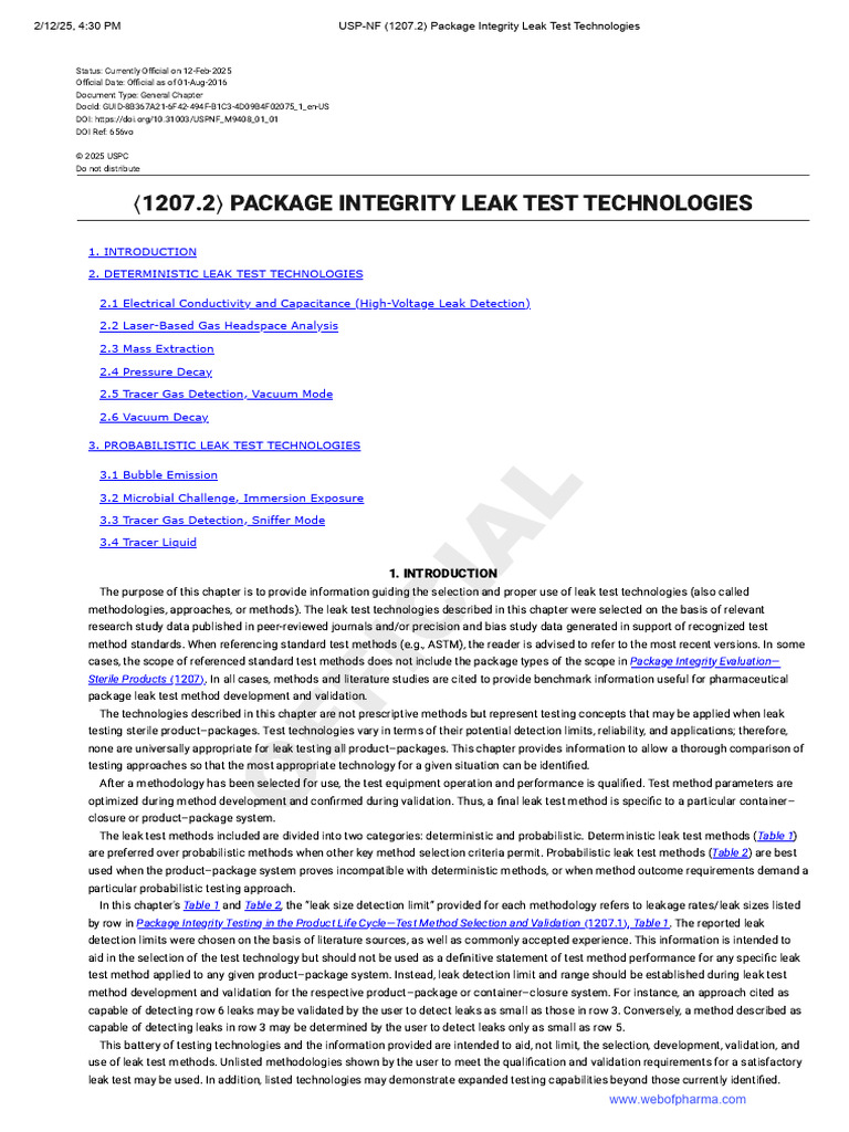 USP 1207.2: Leak Test Technologies | PDF | Leak | Nondestructive Testing