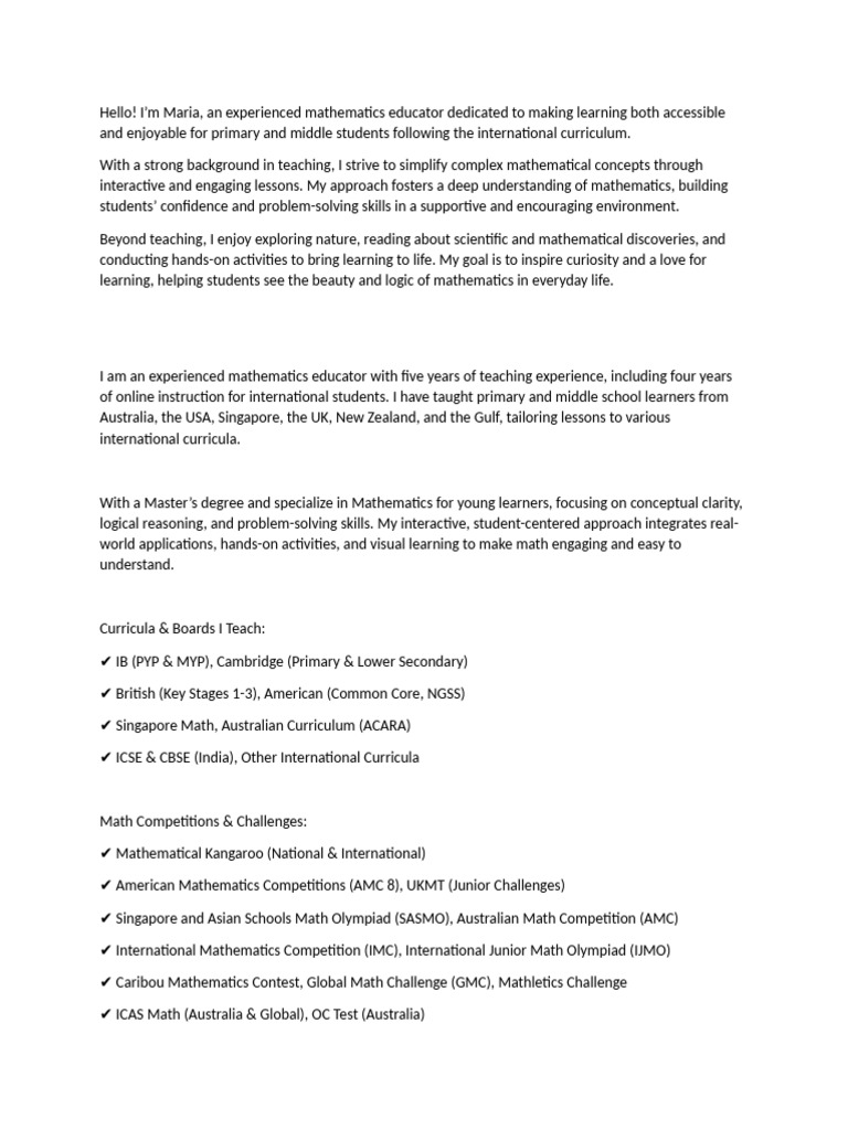 Expert Math Tutor for Primary & Middle Students | PDF | Curriculum ...