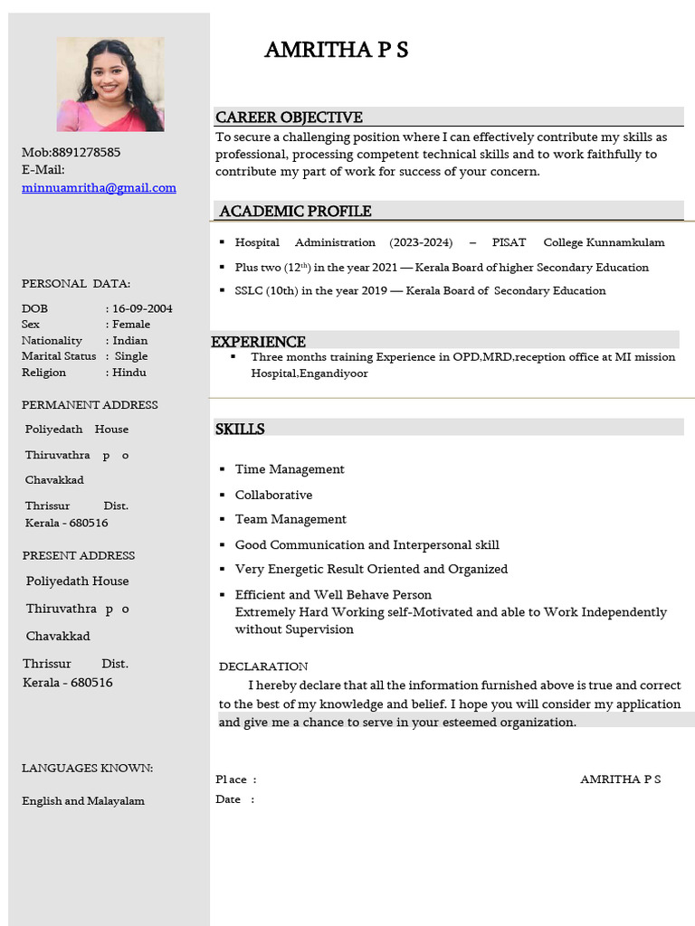Amritha P S | PDF