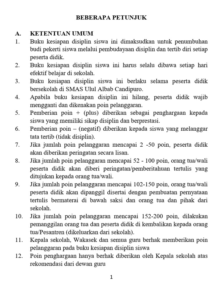 Buku Disiplin Siswa SMAS Ulul Albab | PDF