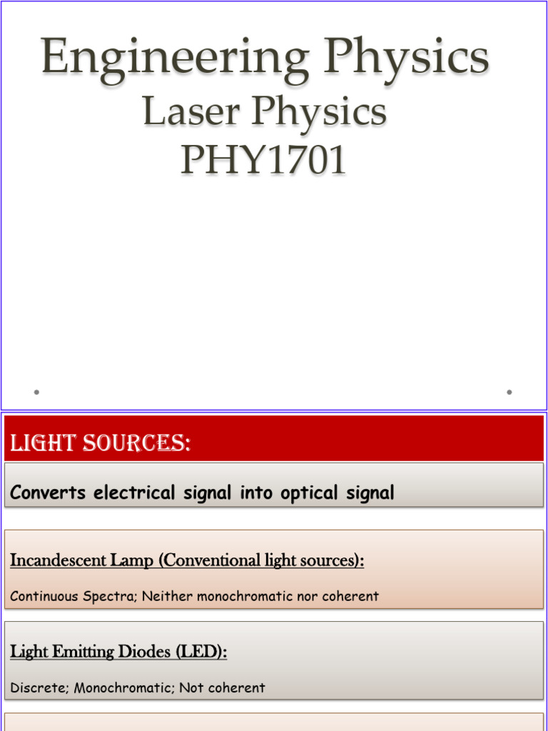 34 Laser Characteristics 22-02-2023 | PDF | Laser | Coherence (Physics)