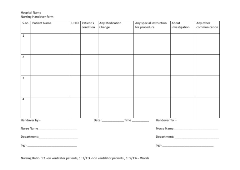 Nursing Handover Sheet Template | PDF