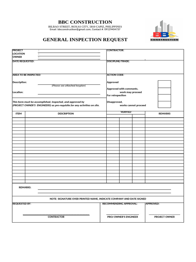 General Inspection Request Form | PDF