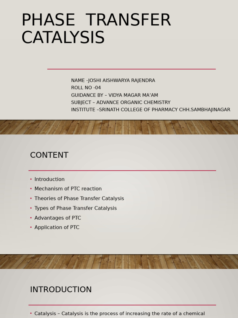 PTC Phase Transfer Catalysis | PDF | Catalysis | Chemical Reactions