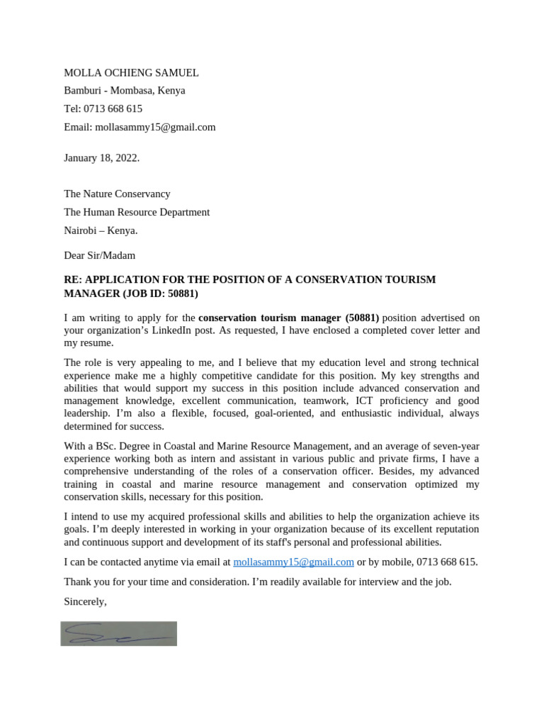 Cover Letter - Samuel Molla | PDF