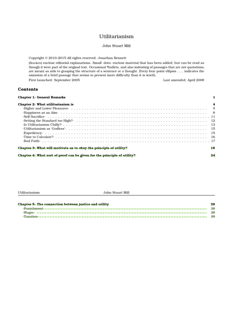 Mill - Utilitarianism - Fall 21 | PDF | Utilitarianism | Pleasure