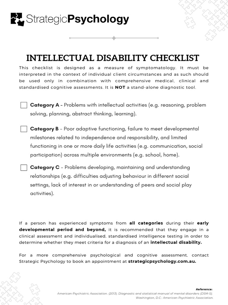 Intellectual Disability Checklist | PDF