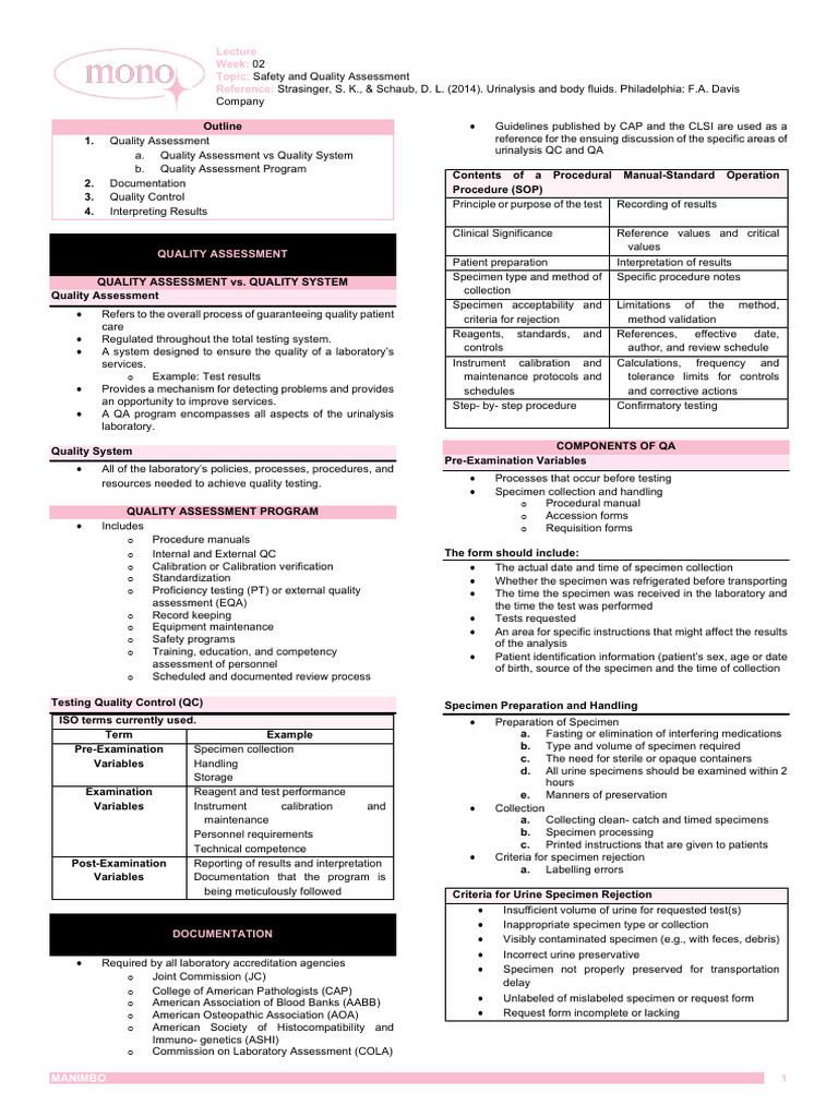 AUBF Lec Trans 01 Week 02 Safety and Quality Assessment | PDF | Quality Assurance