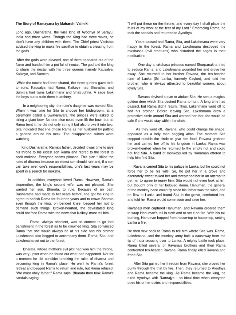 Ramayana: The Epic Tale by Valmiki | PDF | Sita | Rama