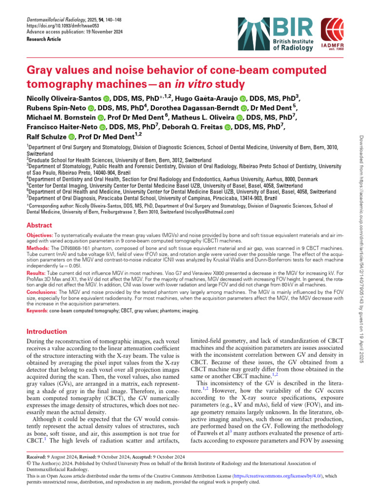 CBCT Machines: Gray Values & Noise Study | PDF | Ct Scan | Imaging