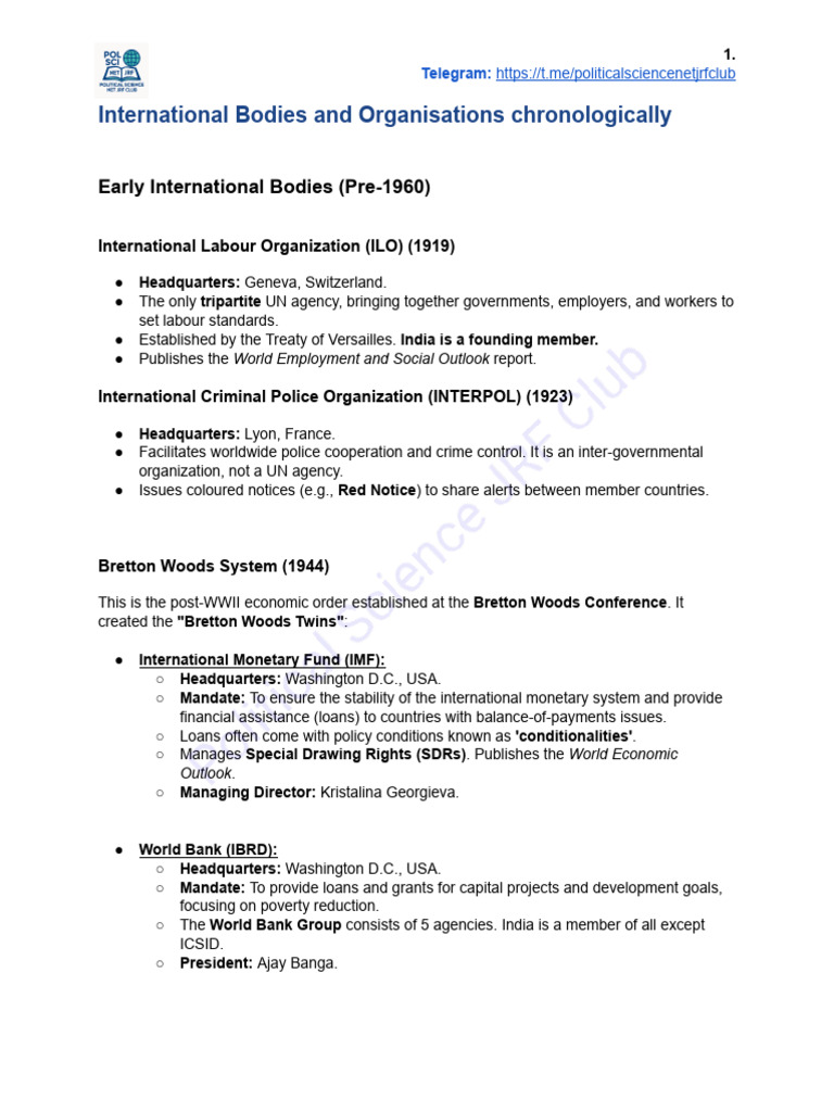 NET - Pol Sci - Key International Organizations in Chronology | PDF ...