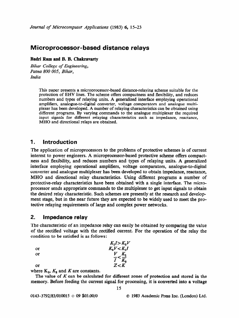 Microprocessor Based Distance Relays | PDF | Electrical Impedance | Relay