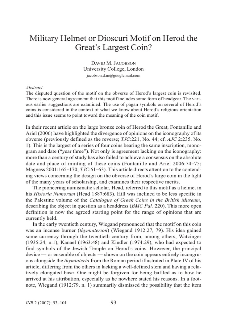 Military Helmet or Dioscuri Motif On Her | PDF | Herod The Great | Josephus
