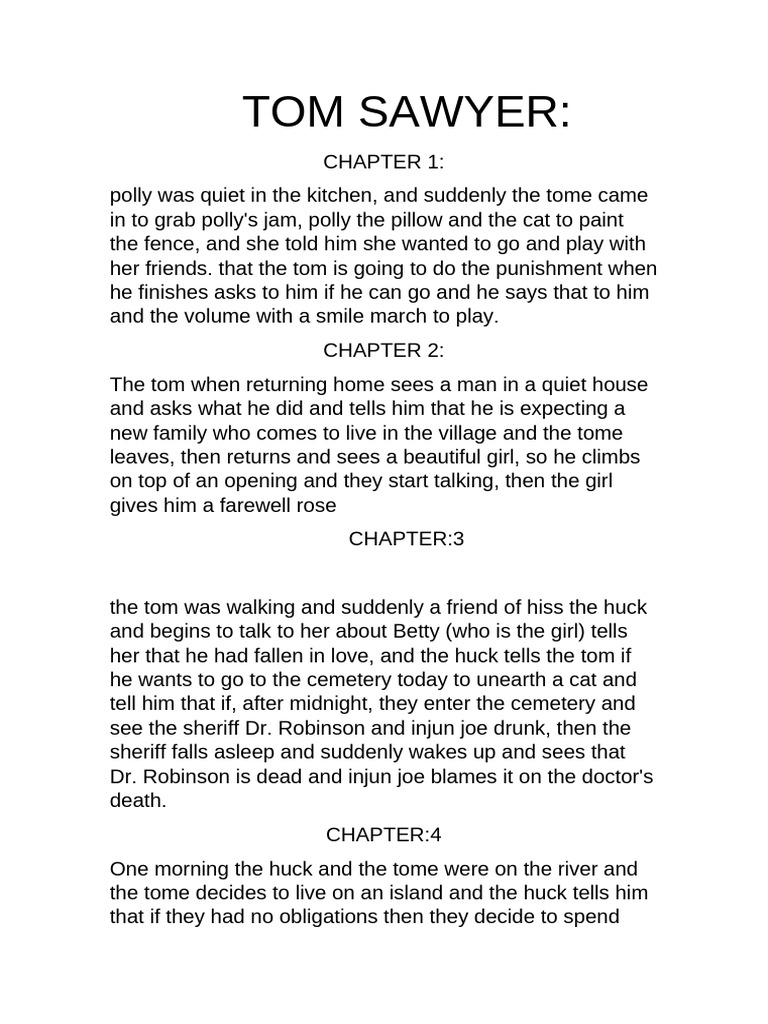 Tom Sawyer's Adventures Summary | PDF
