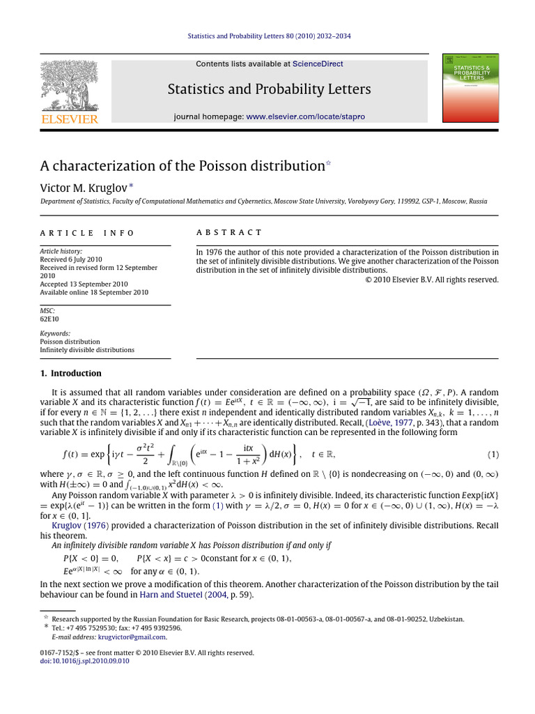 Characterizing the Poisson Distribution | PDF | Random Variable ...