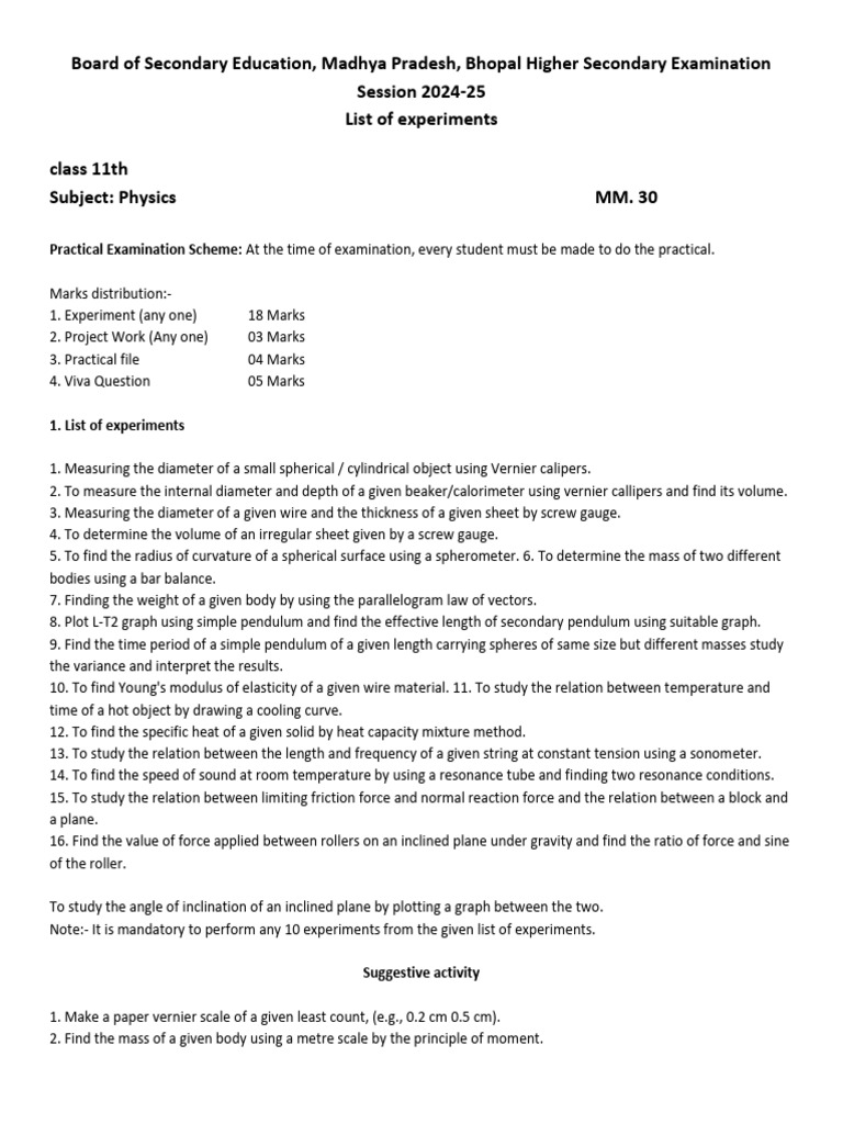 Class 11 Physics Practical Experiments | PDF | Pendulum | Sphere