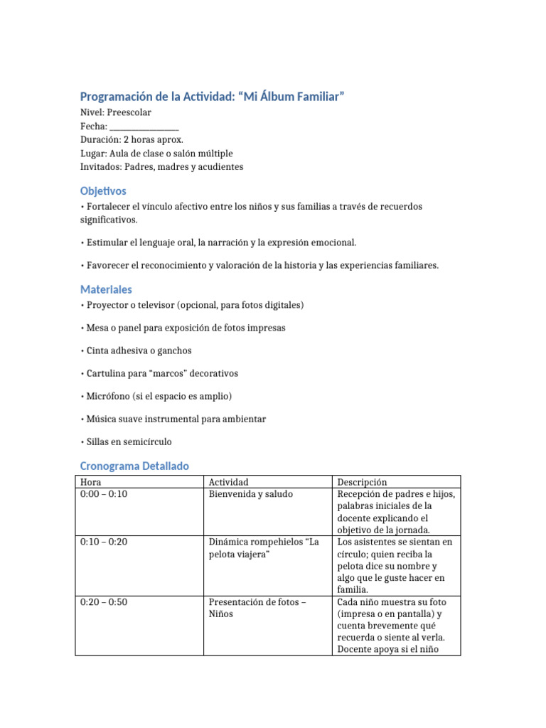 Actividad: Mi Álbum Familiar Preescolar | PDF