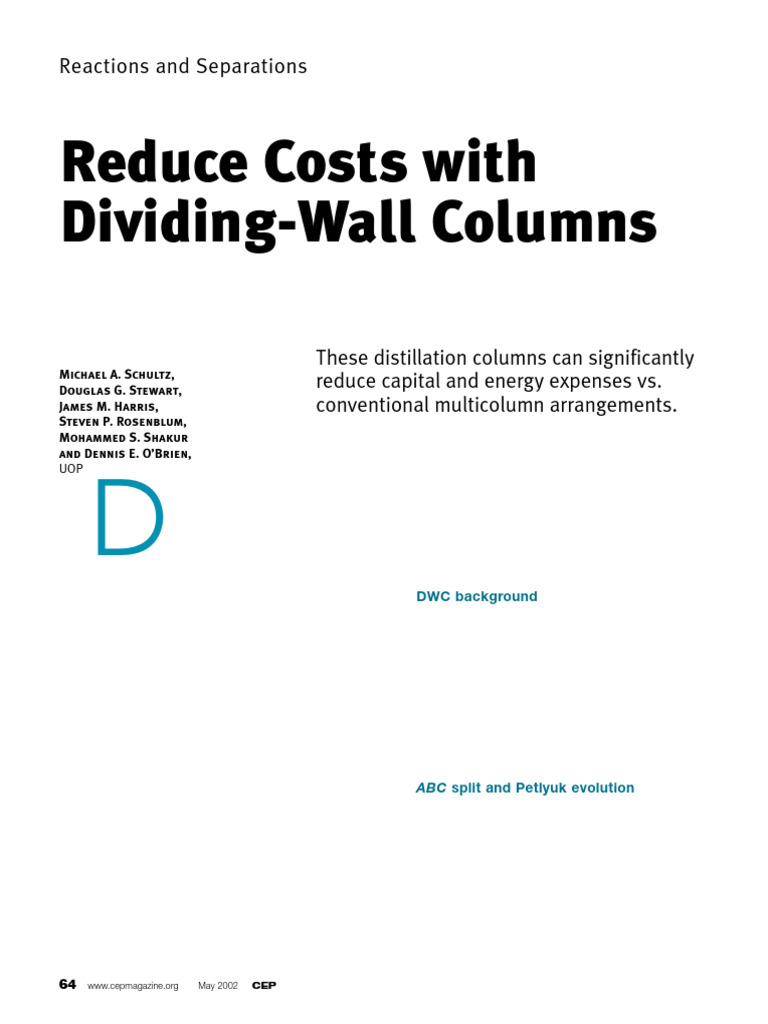 Dividing Wall Column | PDF | Distillation
