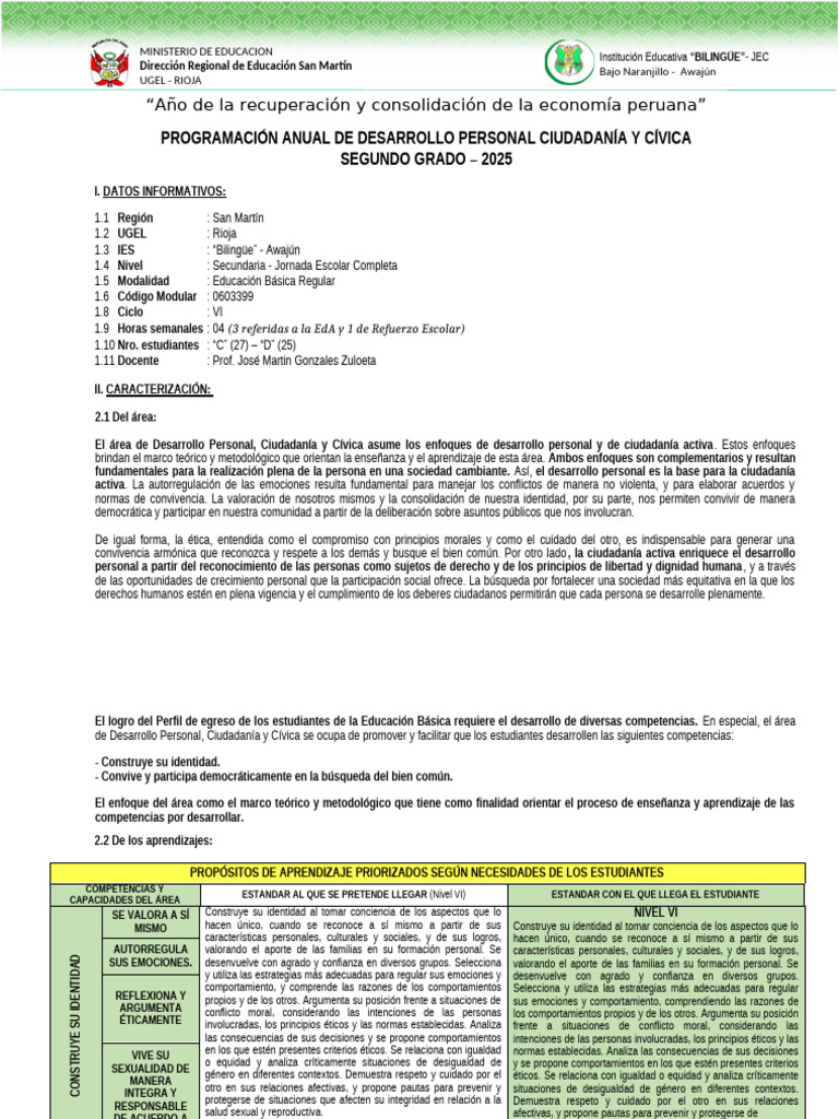 PA DPCC 2° 2025 JMGZ | PDF | Evaluación | Aprendizaje