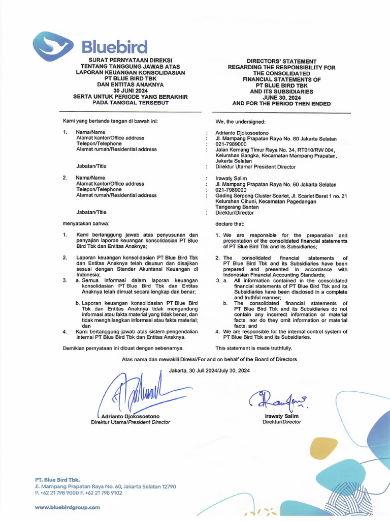 Final FS PT Blue Bird TBK 30 Juni 2024 | PDF