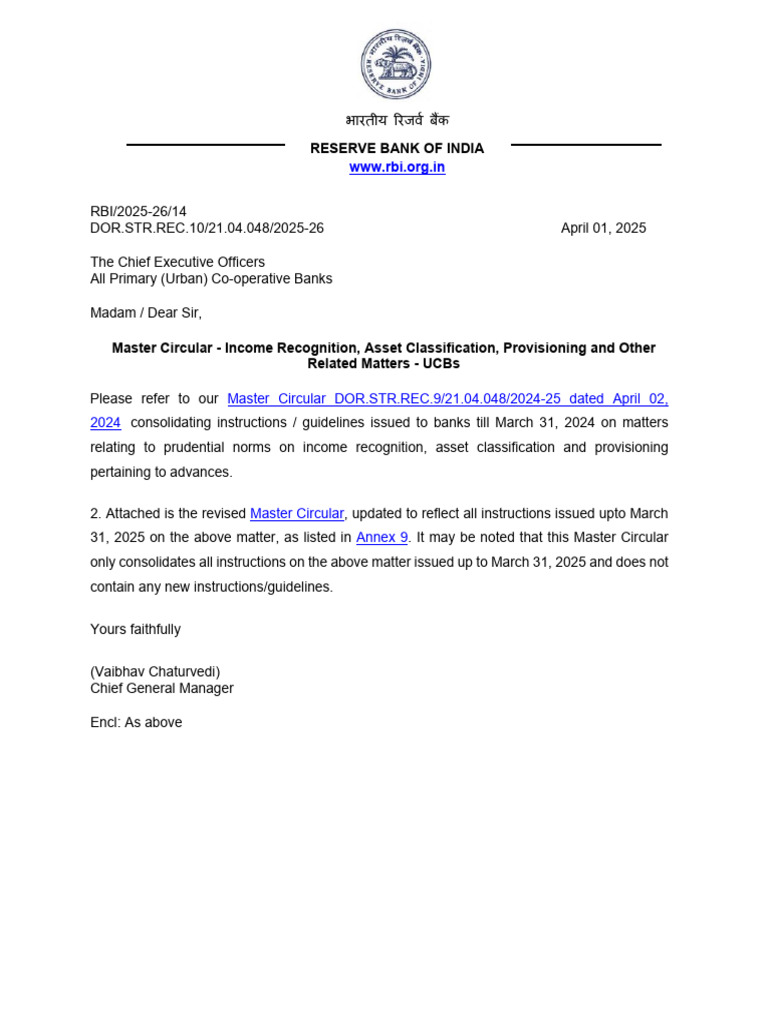 RBI Prudential Norms for UCBs 2025 | PDF | Credit | Finance & Money ...