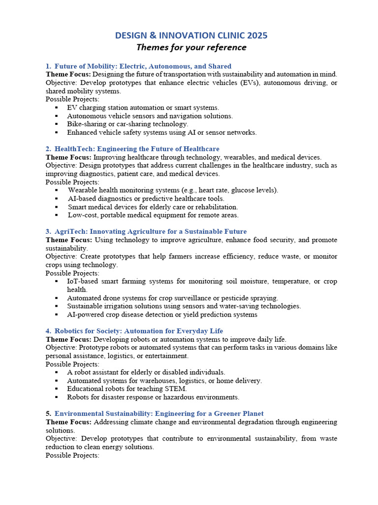 Design & Innovation Clinic 2025 Themes | PDF | Automation | Internet Of ...