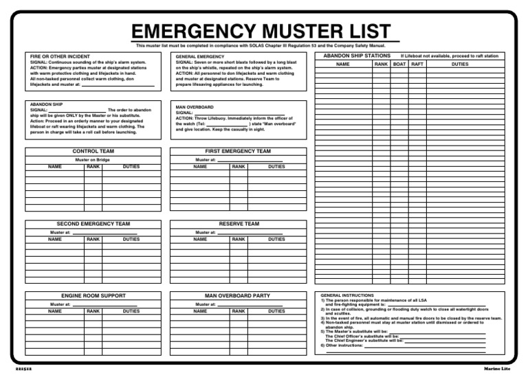 Emergency Muster List | PDF | Maritime Disasters | Shipwrecks
