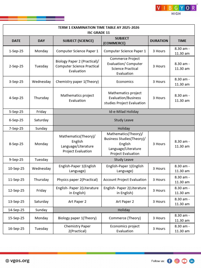Grade 11 Term 1 Exam Timetable 2025 | PDF | Science