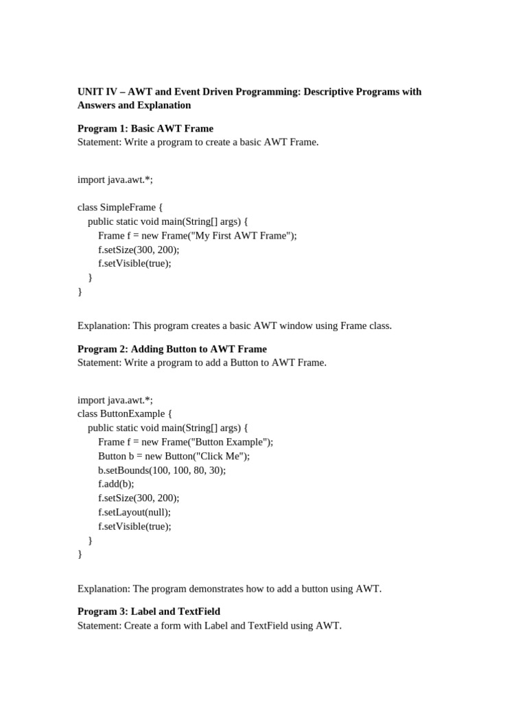 UNIT IV AWT Event Programs | PDF | Software Engineering | Graphical User Interfaces
