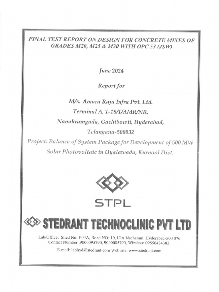 28 Days M20,25,30 Test Report-VINAYAKA- JSW Cement | PDF